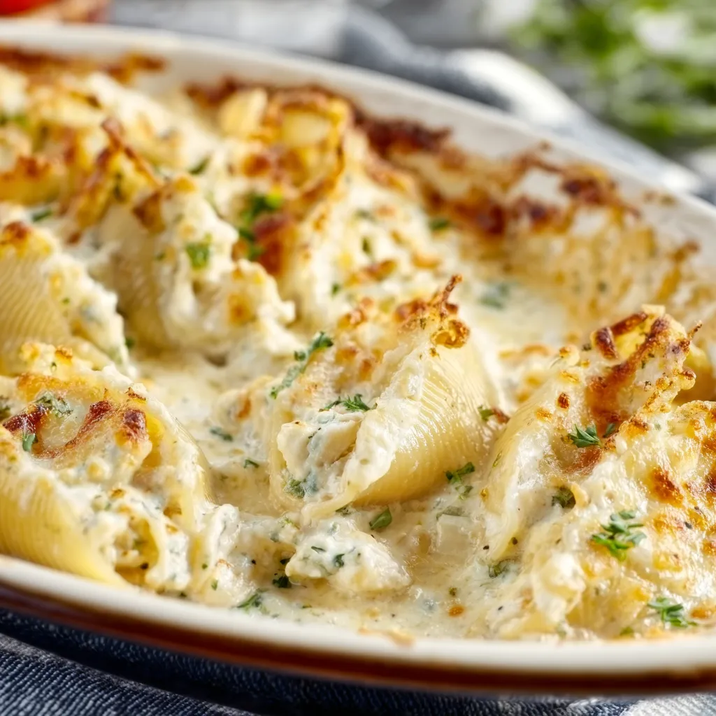 CHEESY CHICKEN ALFREDO STUFFED SHELLS RECIPE - therecipesmom