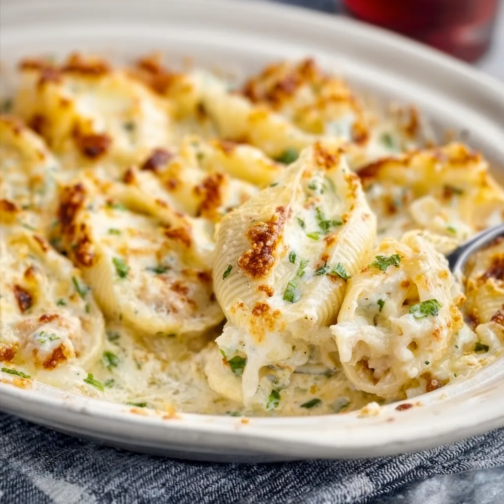 CHEESY CHICKEN ALFREDO STUFFED SHELLS RECIPE - therecipesmom